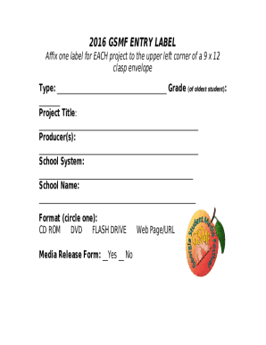 Affix one label for EACH project to the upper left corner of a 9 x 12 ...