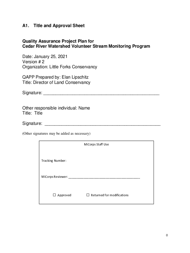 Fillable Online A1. Title and Approval Sheet Quality Assurance Project ...