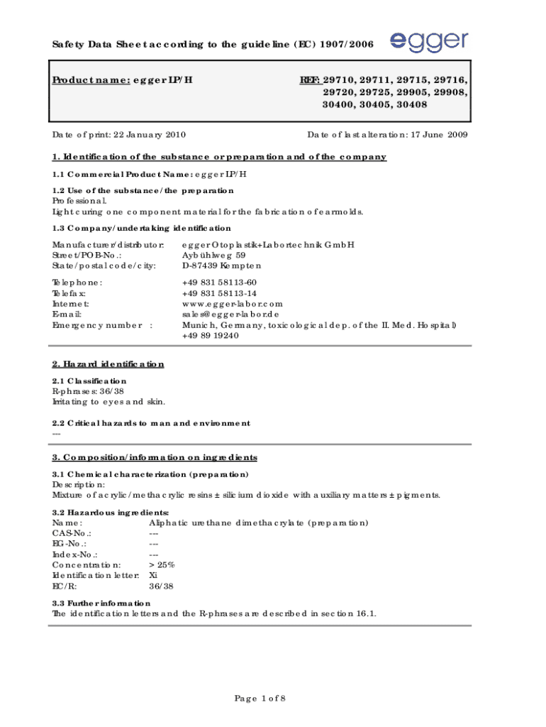 Fillable Online Safety Data Sheet - Egger.com Fax Email Print - pdfFiller