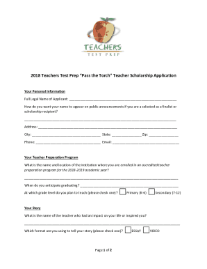 Fillable Online 2018 Teachers Test Prep Pass the Torch Teacher ... Fax ...
