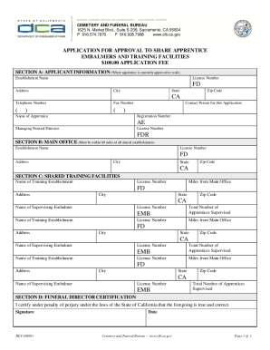 Fillable Online cfb ca Application for Approval to Share Apprentice Embalmers and ... Fax Email ...