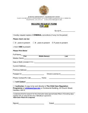 Fillable Online RECORD REQUEST FORM FOR JOB Receipt# Fax Email Print - pdfFiller