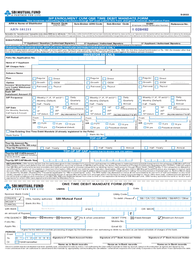 Fillable Online sip enrolment cum one time debit mandate form - Kavya Finvest Fax Email Print ...