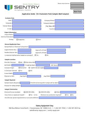 Fillable Online Sentry Belt Sampler Application Data Sheet Fax Email ...