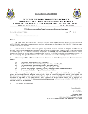 Fillable Online crpf gov INVITATION TO TENDER OFFICE OF THE INSPECTOR ...