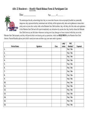 Fillable Online ARA 22 Benchrest -- Monthly Match Release Form ... Fax ...