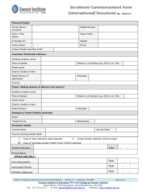 Fillable Online Enrolment Commencement Form (International) Document No ...