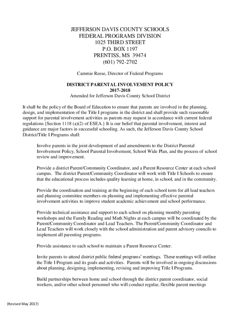 Fillable Online JDCSD Parent and Family Engagement Policy (Revised ...