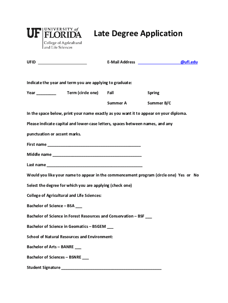 Fillable Online cals ufl Degree Application - UF Registrar - University ...