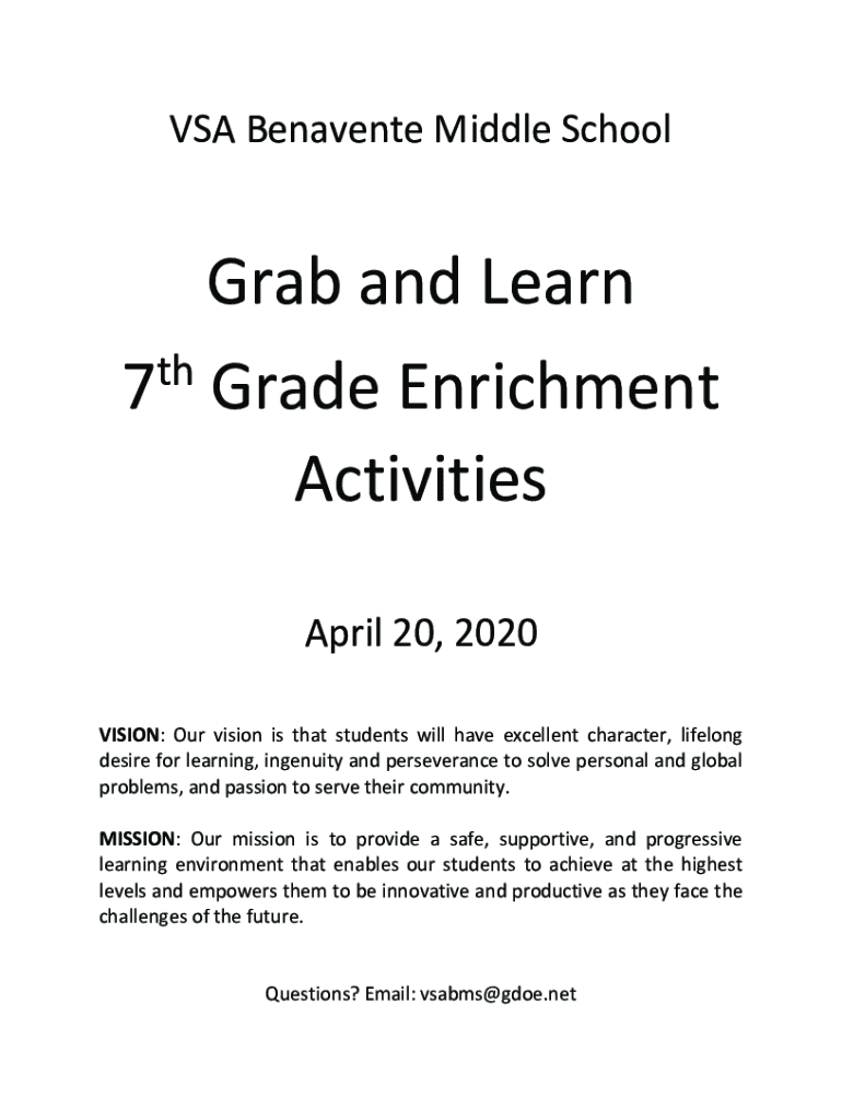 Fillable Online Grab and Learn 7 Grade Enrichment Activities Fax Email ...