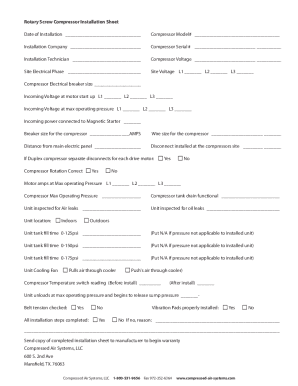 Fillable Online Rotary Screw Compressor Installation Sheet Fax Email ...