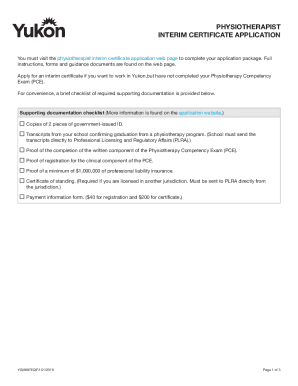 Fillable Online PHYSIOTHERAPIST INTERIM CERTIFICATE APPLICATION Fax ...