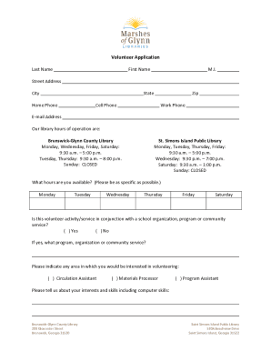 Fillable Online Volunteer Application - Marshes of Glynn Libraries Fax ...