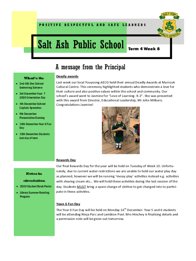 Fillable Online Salt Ash Public School Term 4 Week 1 Fax Email Print ...