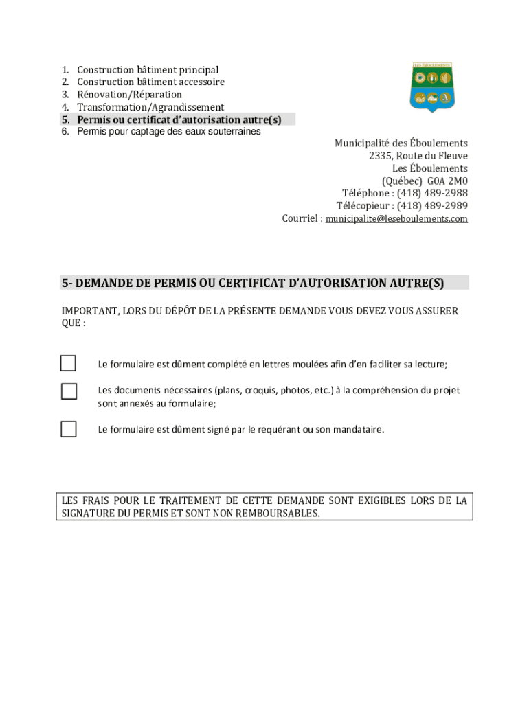Remplissable En Ligne Formulaire de demande de permis Agrandissement d'un ... Fax Email Imprimer ...