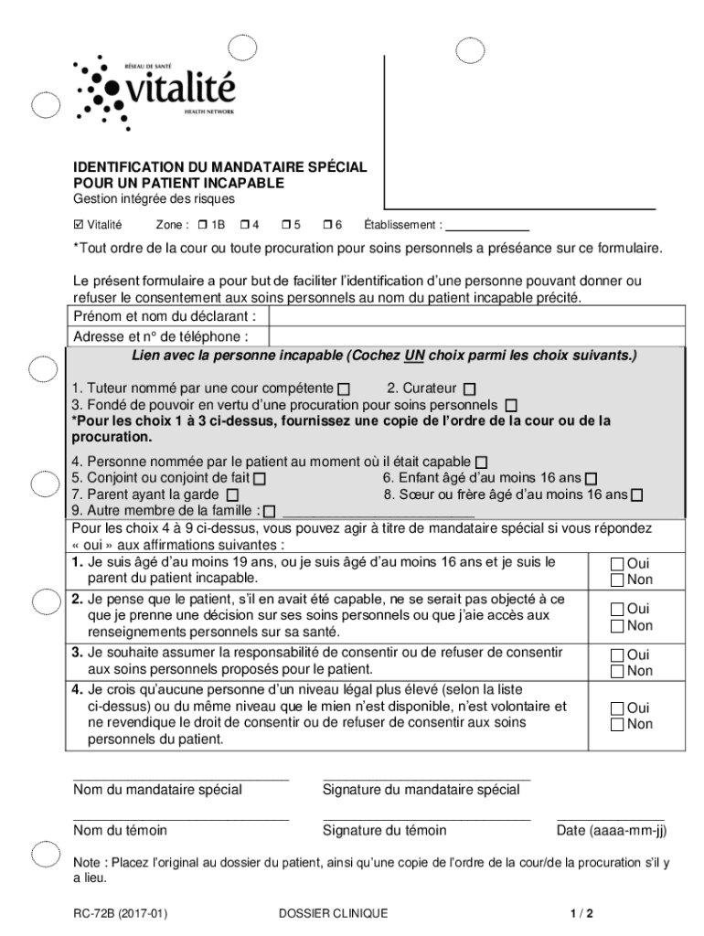 Remplissable En Ligne identification du mandataire spcial pour un patient incapable Fax Email ...