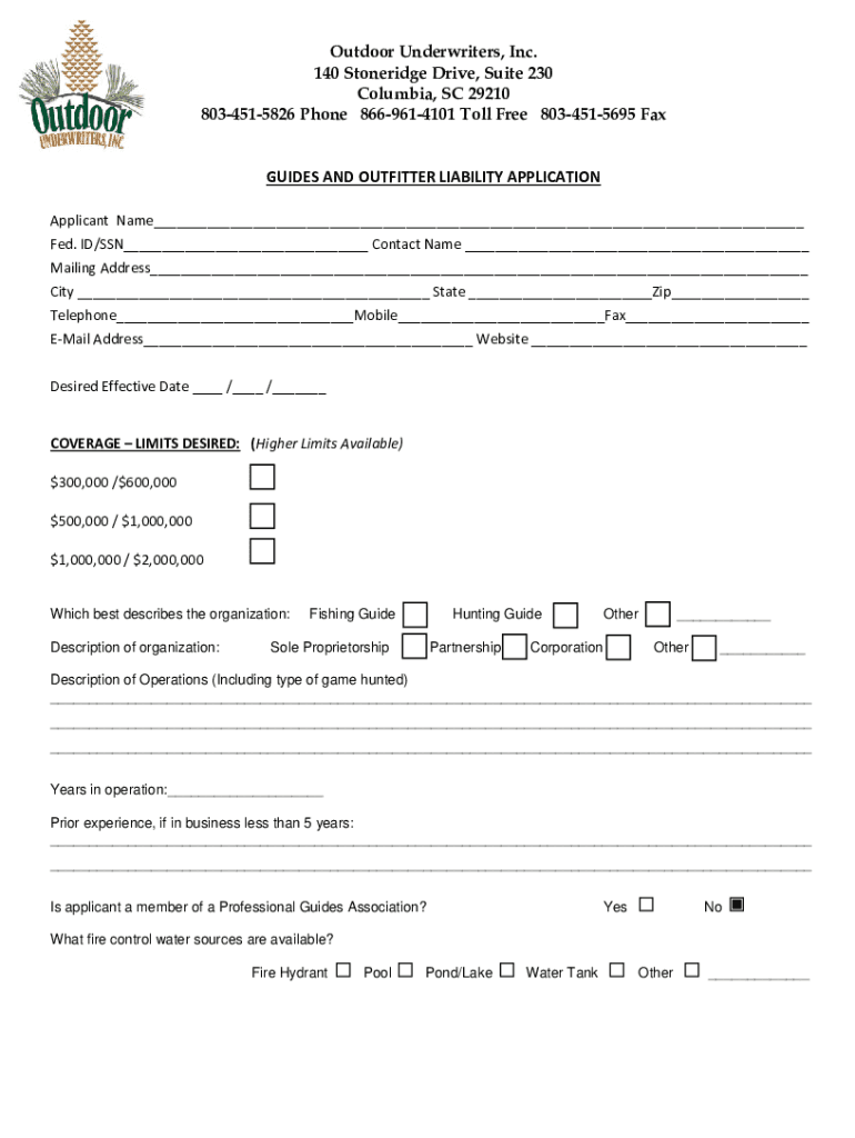 Fillable Online General Contact Information - Outdoor Underwriters Fax ...