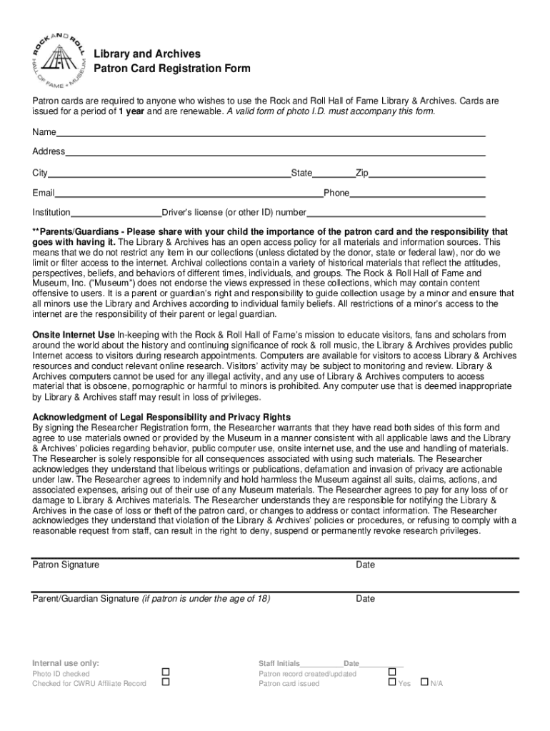 Fillable Online Library & Archives Patron Card Registration Form Fax ...