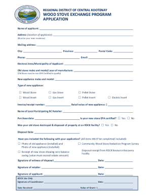 Fillable Online WOOD STOVE EXCHANGE PROGRAM APPLICATION Fax Email Print - pdfFiller