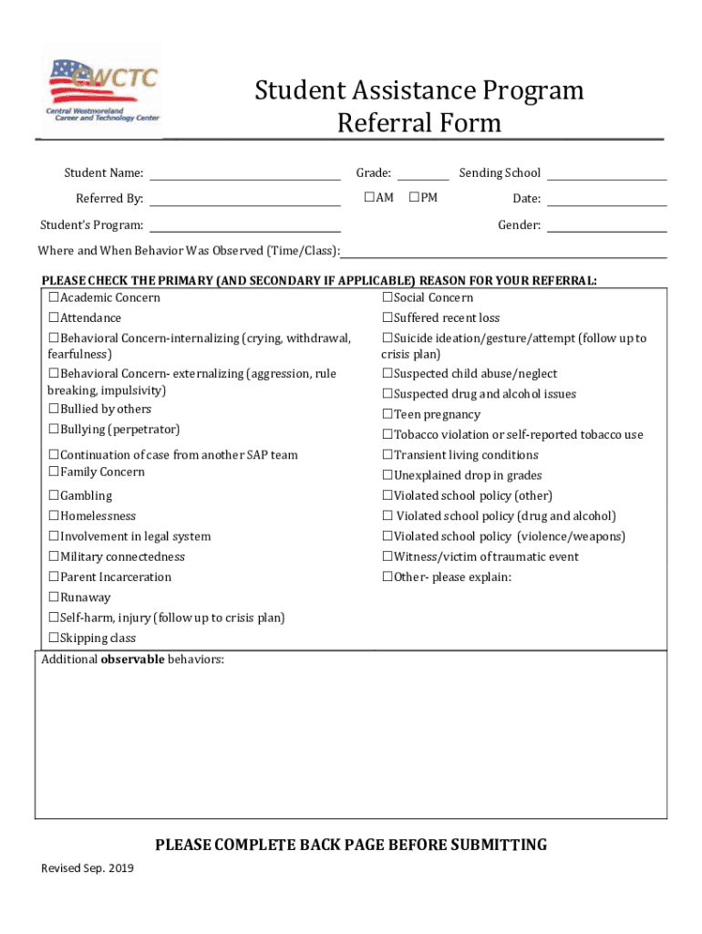 Fillable Online Student Assistance Program (SAP) and Referral Form Fax ...