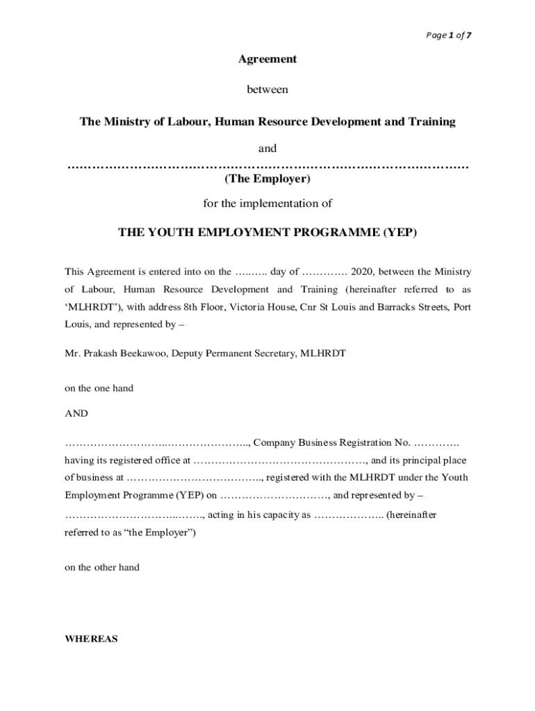 Fillable Online Agreement. between. The Ministry of Labour, Industrial ... Fax Email Print ...