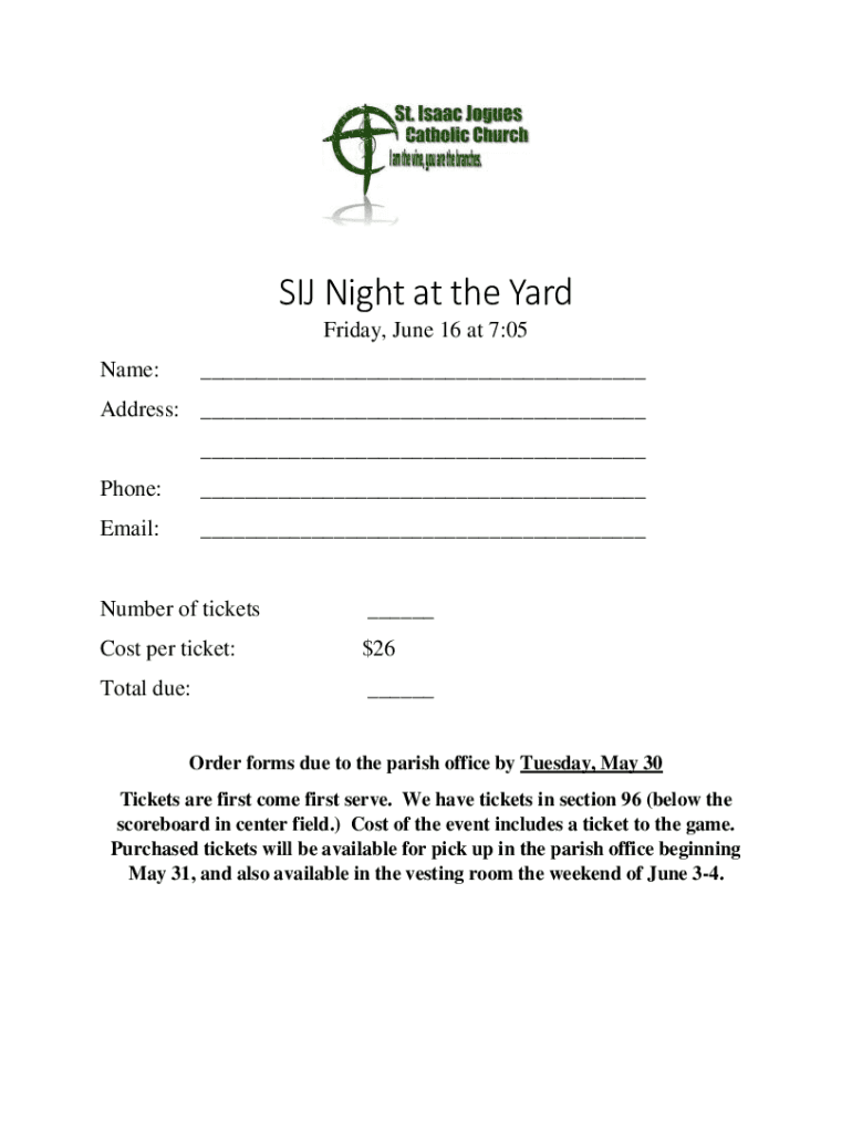 Fillable Online SIJ Night at the Yard Fax Email Print - pdfFiller