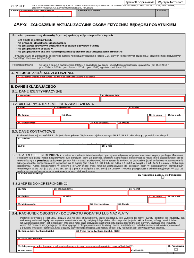 Fillable Online ZAP-3. ZGOSZENIE AKTUALIZACYJNE OSOBY FIZYCZNEJ BDCEJ ...