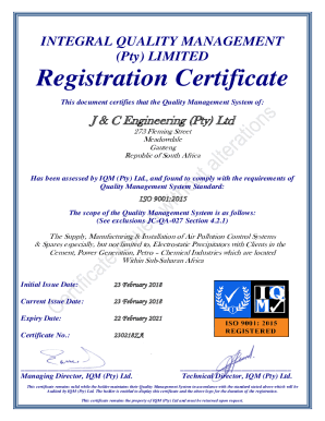 Fillable Online ISO 9001 Quality Management SystemsAudit & Certification Fax Email Print - pdfFiller