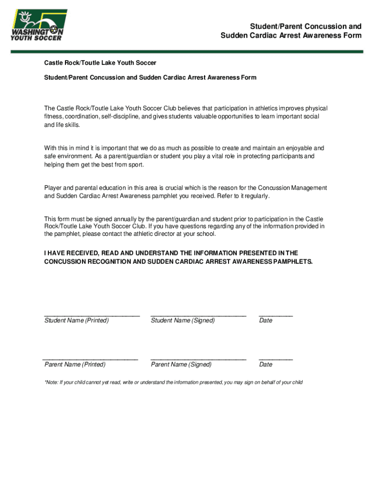 Fillable Online Sudden Cardiac Arrest and Concussion Awareness Forms ...