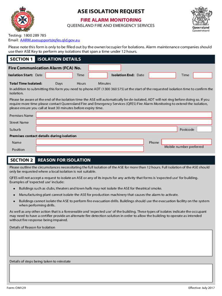 Fillable Online ASE ISOLATION REQUESTADT Security Fax Email Print - pdfFiller