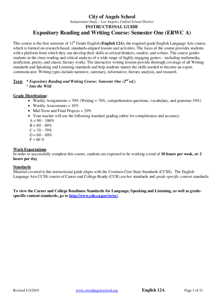 Fillable Online Expository Reading and Writing Course - City Of Angels ...