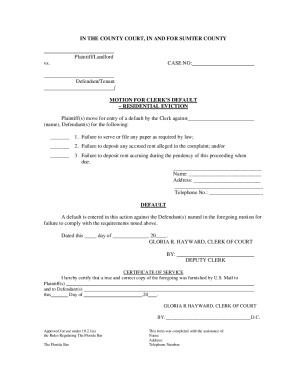 Fillable Online Form 78: Motion For Default Final Judgment ... - The ...