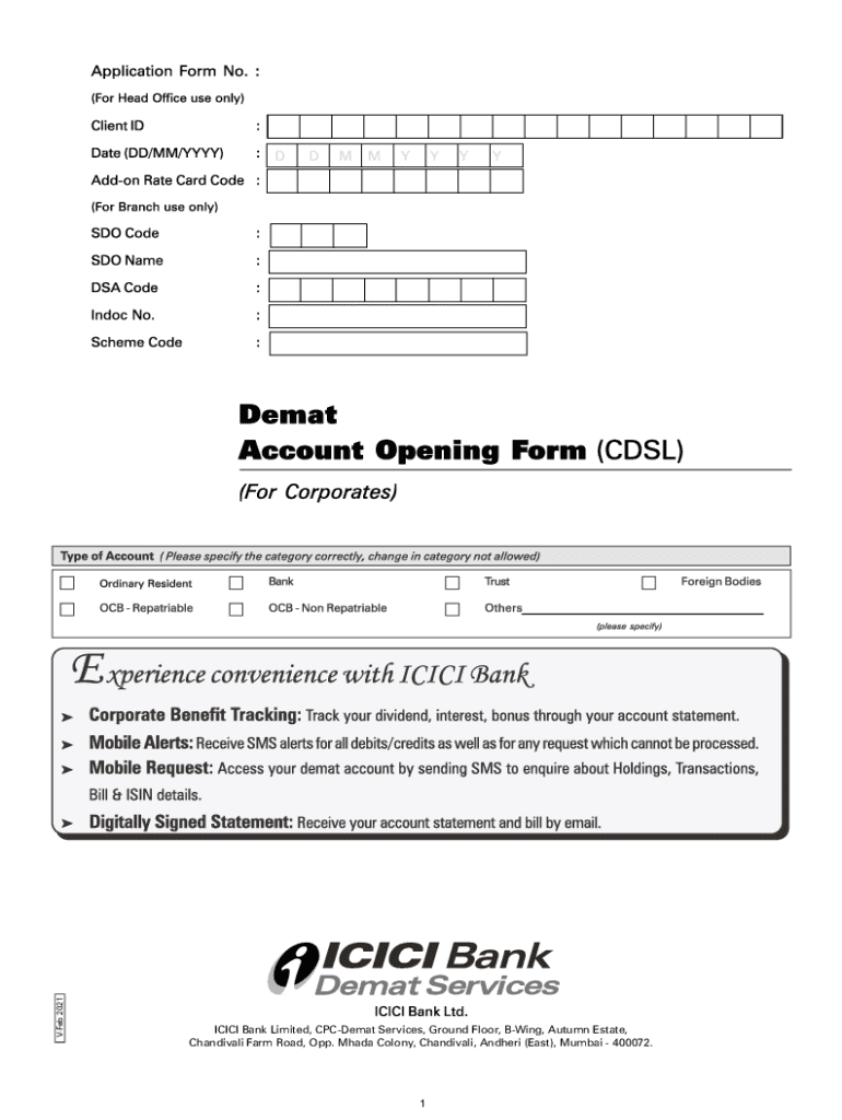 Fillable Online ICICI Bank Limited, CPC-Demat Services, Ground Floor, B ...