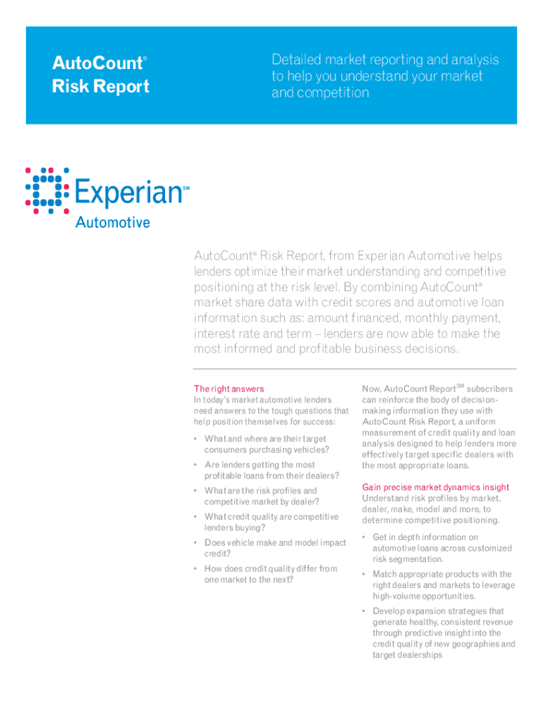 Fillable Online AutoCount lender risk sample reports - Experian Fax ...