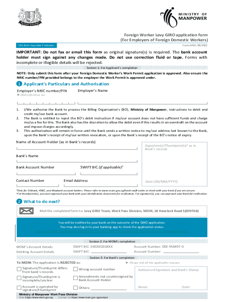 Fillable Online Foreign Worker Levy GIRO application form (For ...