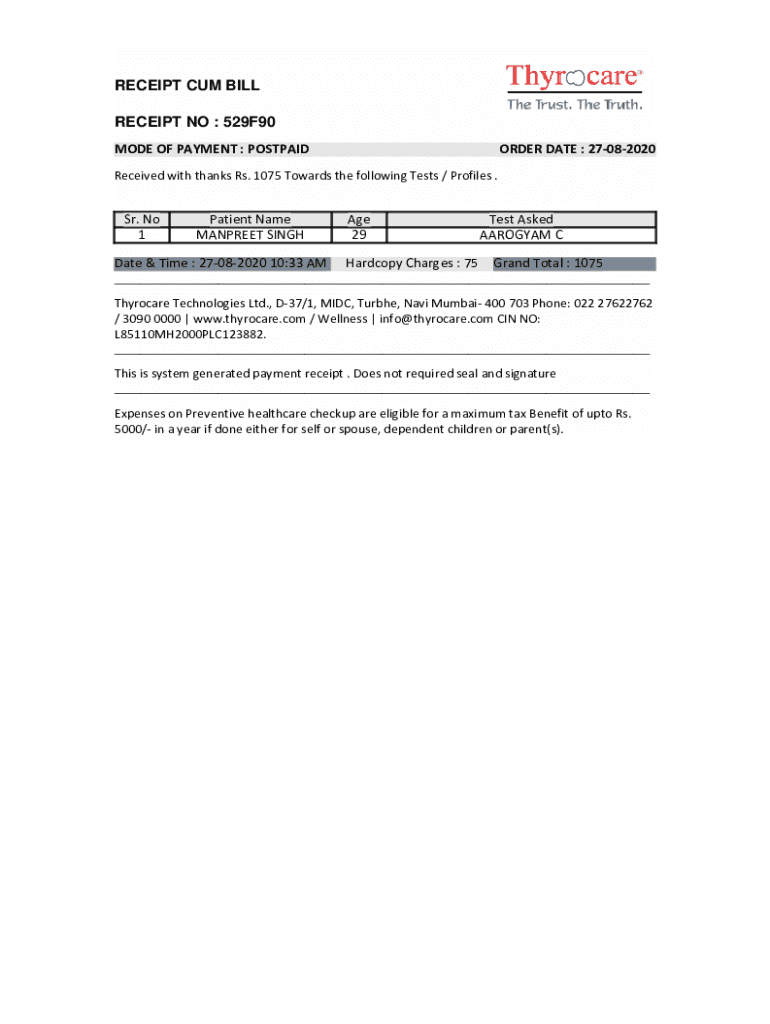 Fillable Online receipt cum bill receipt no : 529f90 - mode of payment Fax Email Print - pdfFiller