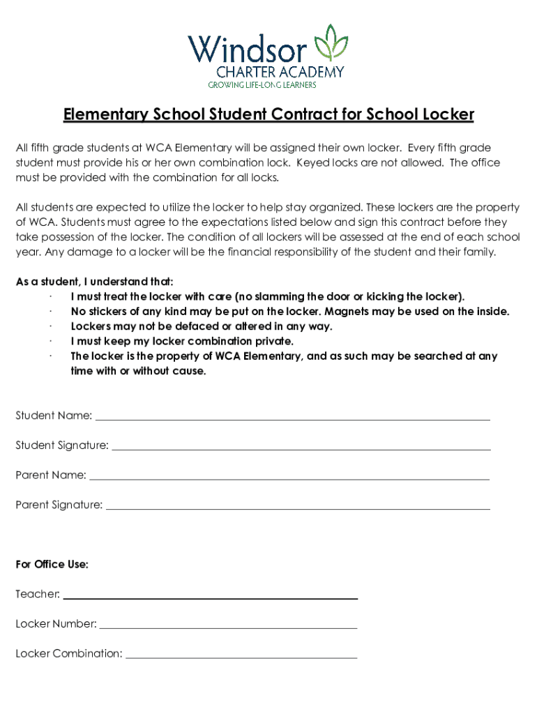 Fillable Online Locker Agreement 5th and 6th Grade Fax Email Print ...