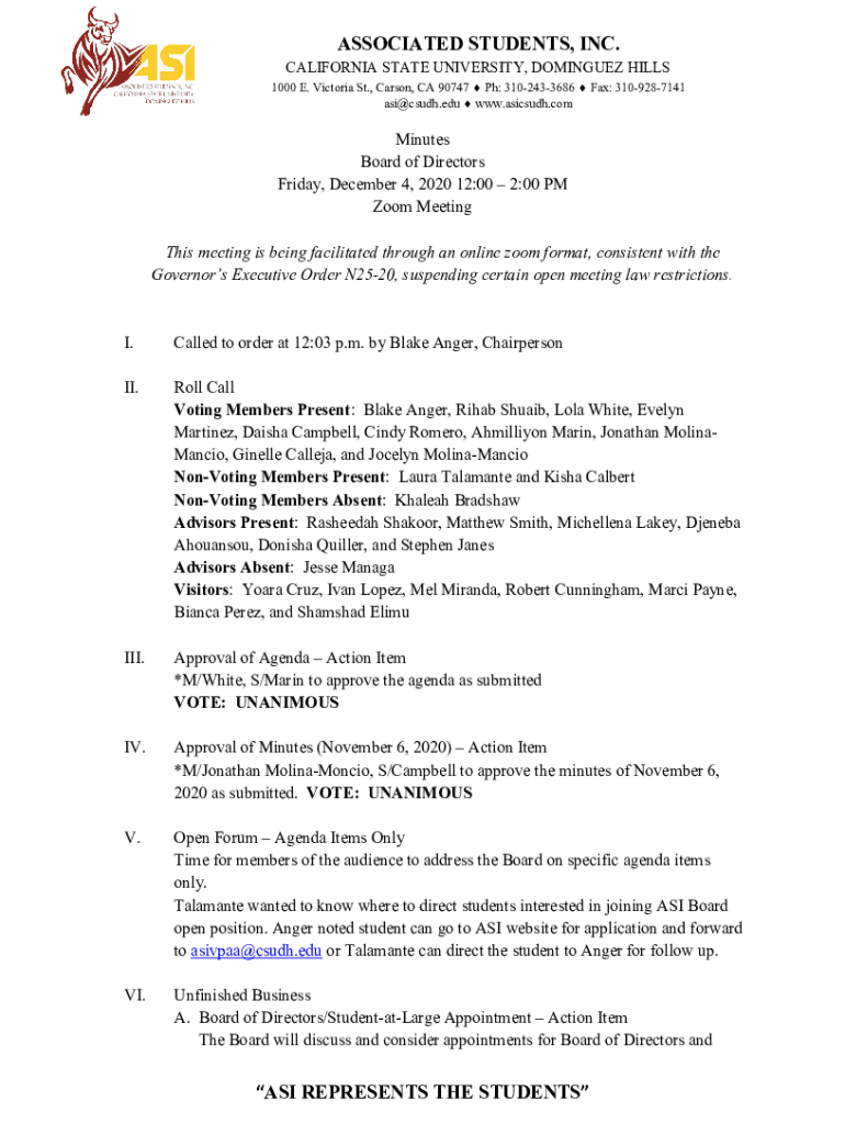 Fillable Online ASSOCIATED STUDENTS, INC. ASI REPRESENTS THE ... Fax ...