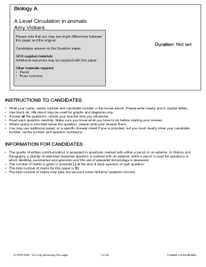 Fillable Online A Level Circulation in animals OCR ExamBuilderBiology a a level Fax Email Print ...