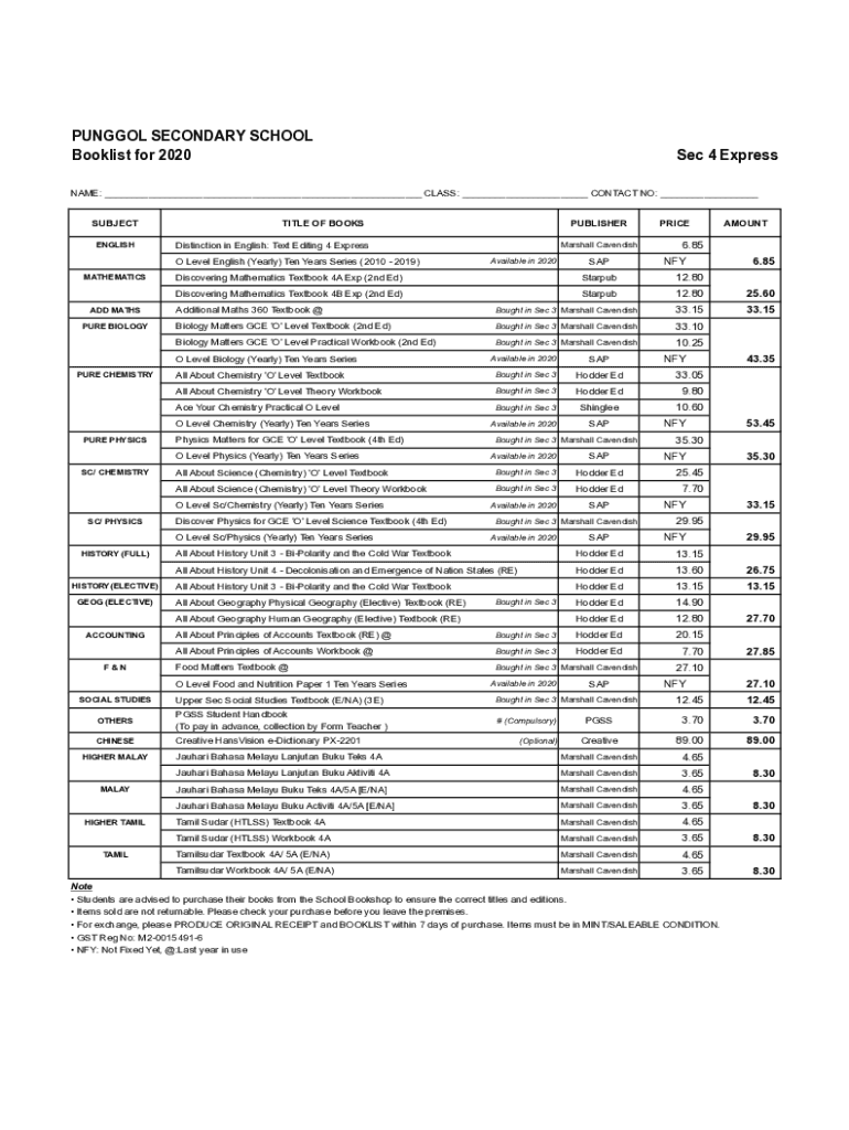 Fillable Online punggolsec moe edu O Level English (Yearly) Ten Years ...