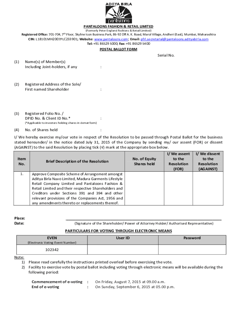 Fillable Online Postal Ballot Form.docx Fax Email Print - pdfFiller