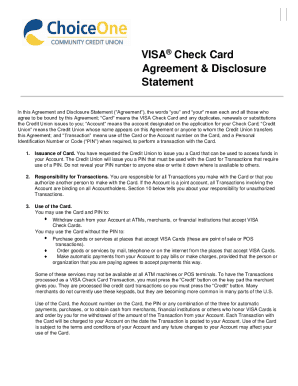 Fillable Online VISA CHECK CARD AGREEMENT AND DISCLOSURE - AWS Fax ...