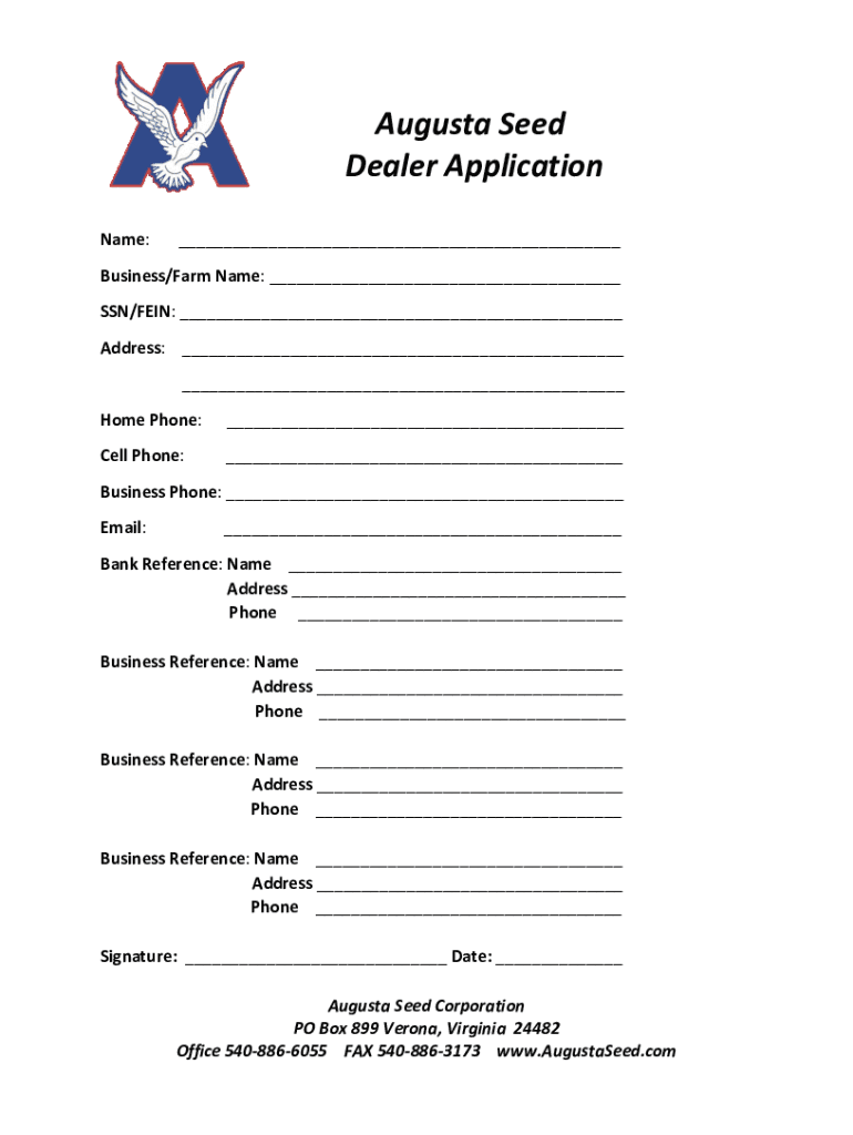 Fillable Online Augusta Seed Dealer Application Fax Email Print - pdfFiller