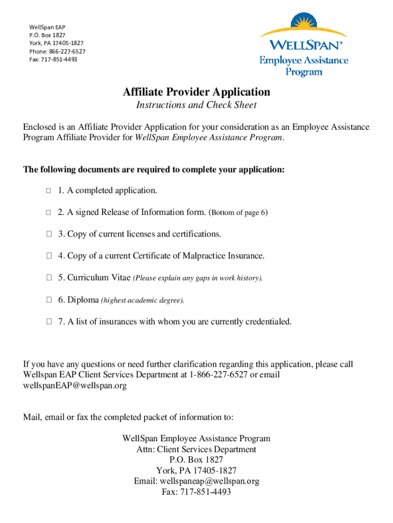 Fillable Online WellSpan EAP Participating Provider Step-by-Step ...