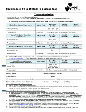 Fillable Online Booking form 01 to 30 April'18 booking form Ticket ...