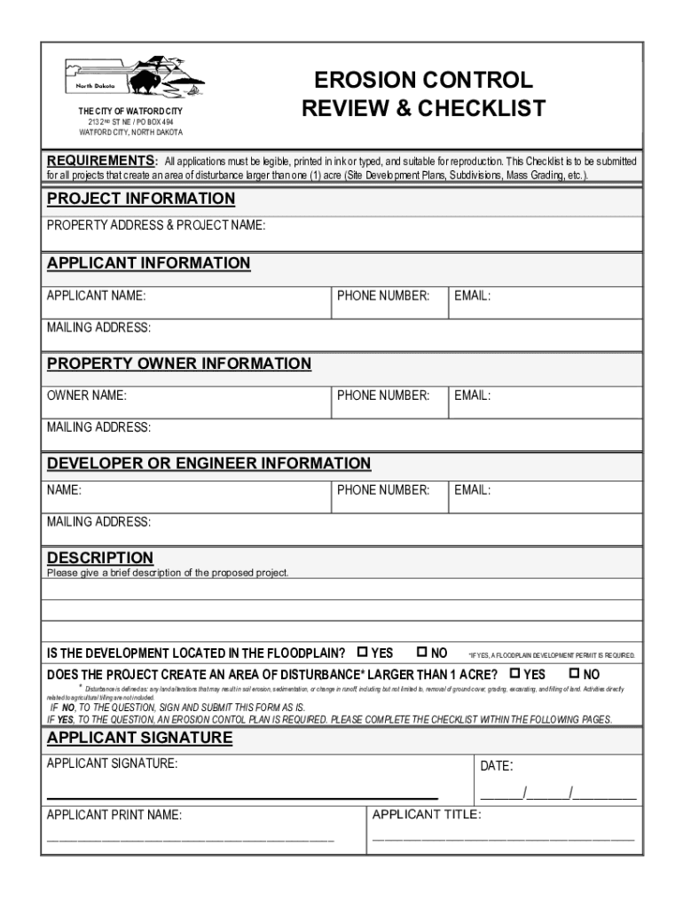 Fillable Online Engineering Applications and Forms - City of Watford City Fax Email Print ...