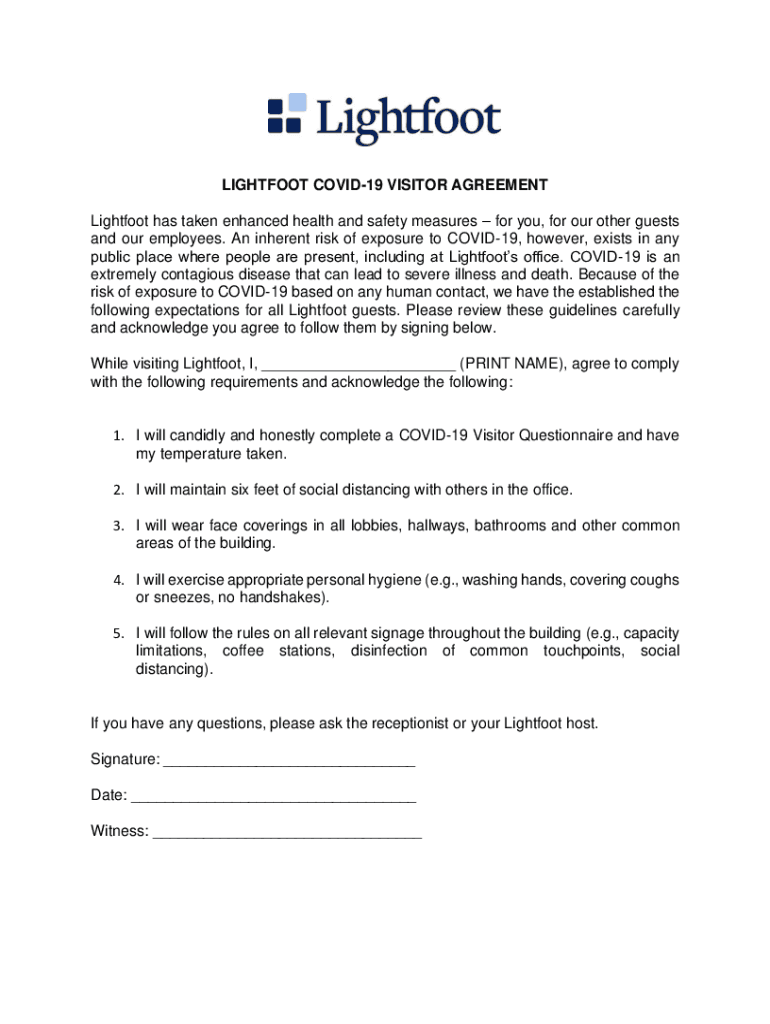 Fillable Online lightfoot covid-19 visitor agreement Fax Email Print ...
