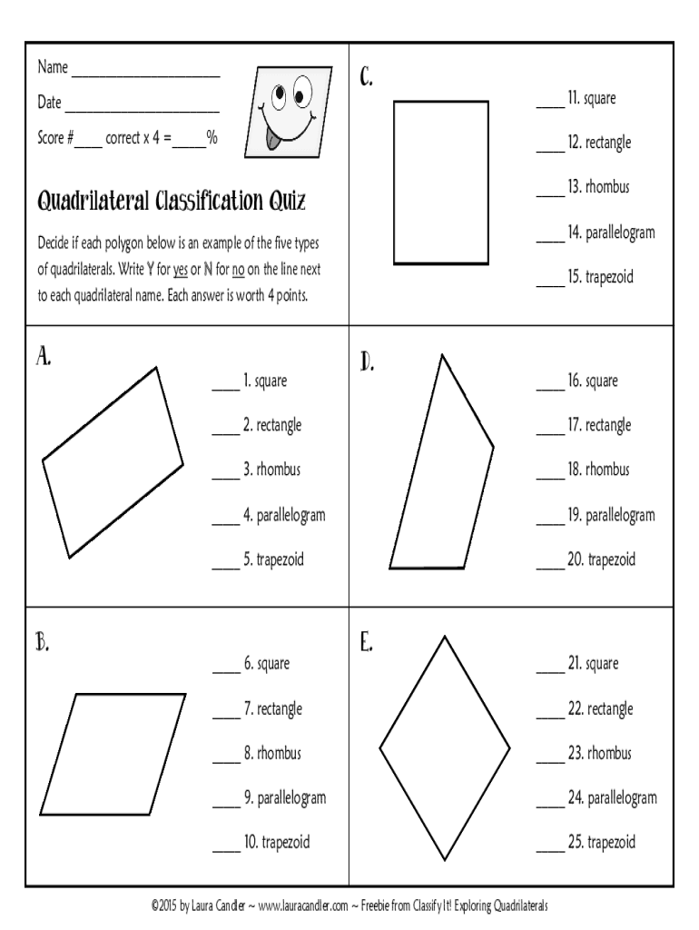 Fillable Online Classifying Quadrilaterals Quiz Freebie. Freebie from ...