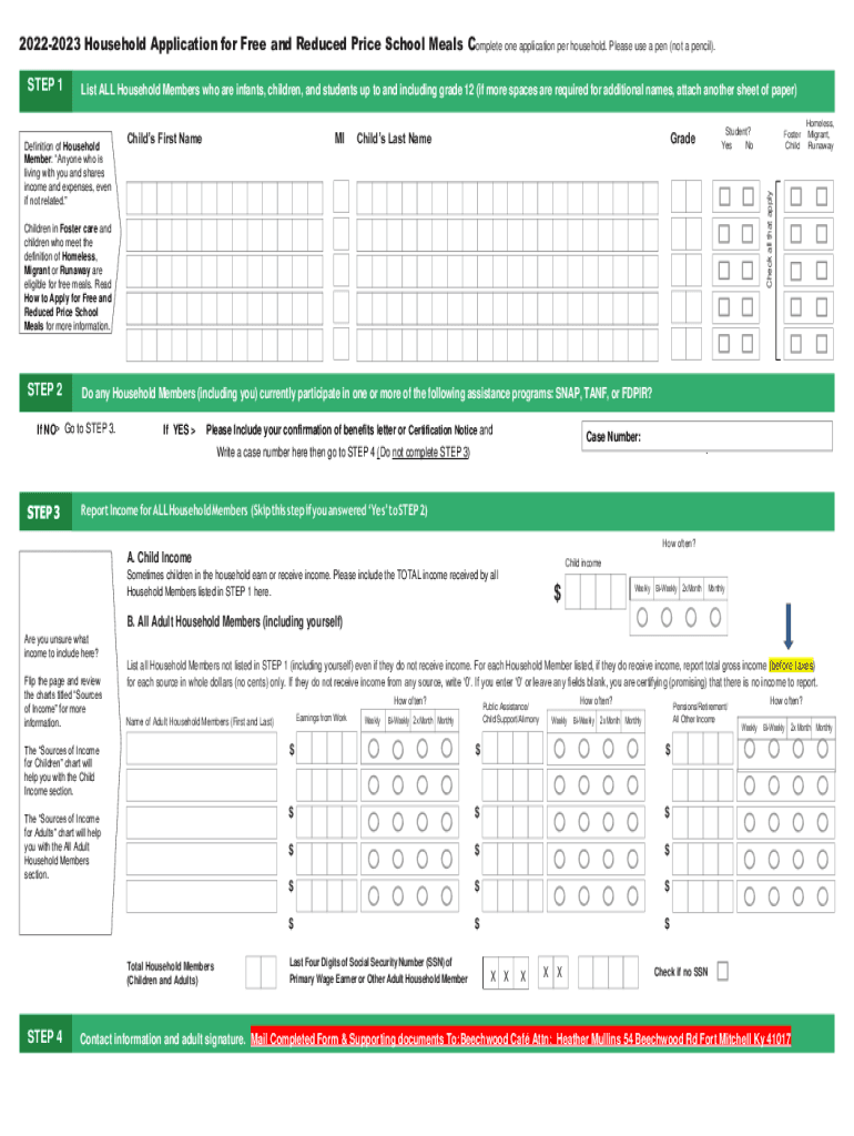 Fillable Online beechwood kyschools 2022-2023 HOW TO APPLY FOR FREE AND REDUCED PRICE ... Fax ...