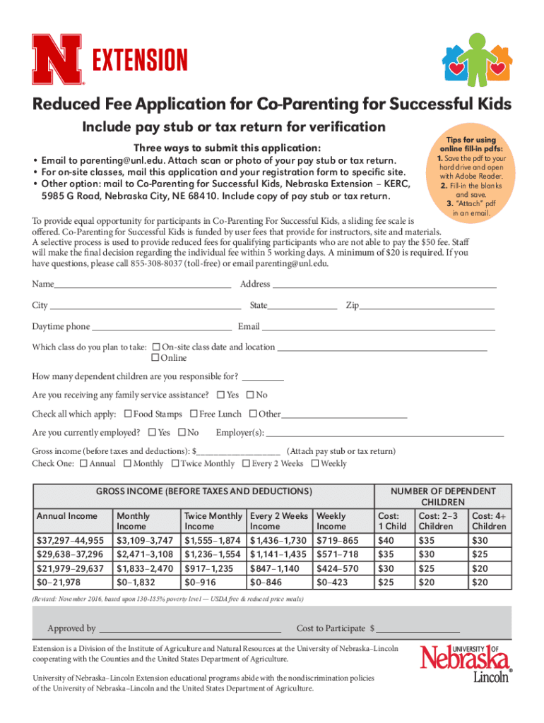 Fillable Online child unl Reduced Fee Application for Co-parenting for ...